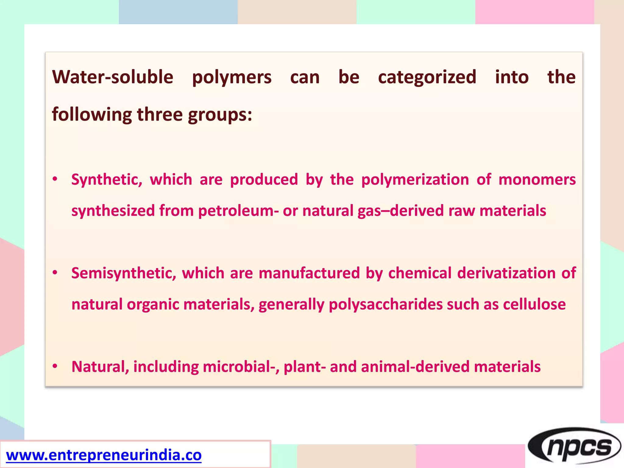 Water Soluble Polymers for Industrial Applications, Compounding ...
