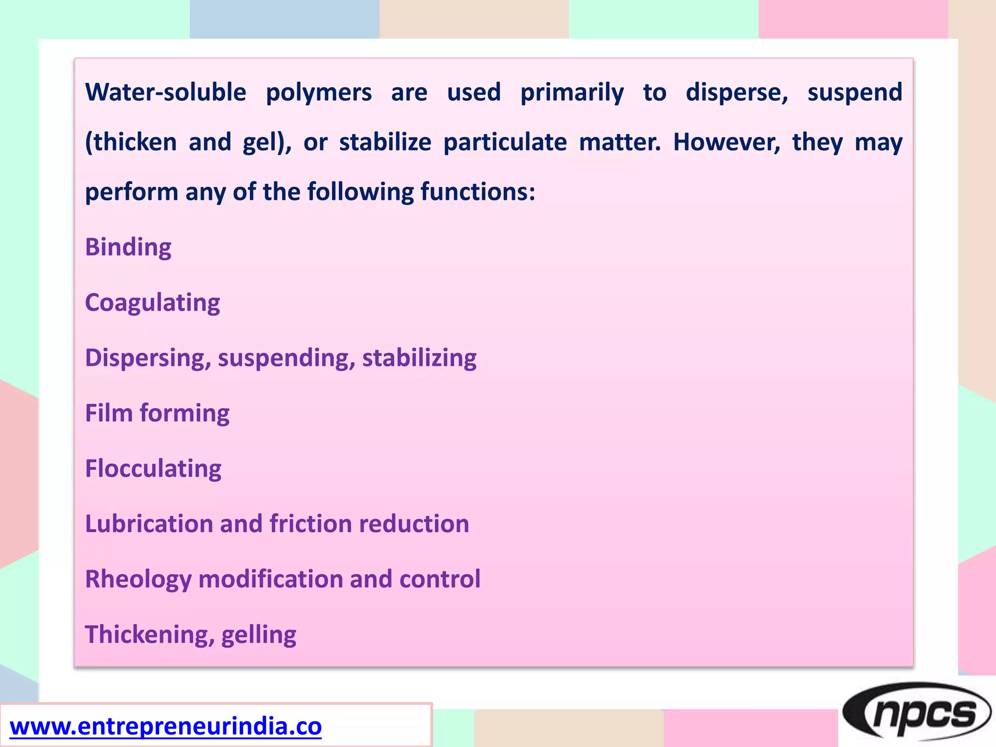 Water Soluble Polymers for Industrial Applications, Compounding ...