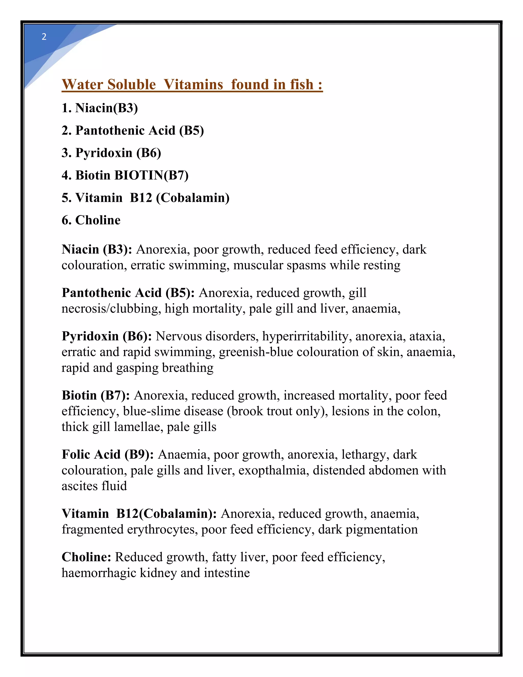 Water soluble vitamins in fish and their signification in human | PDF