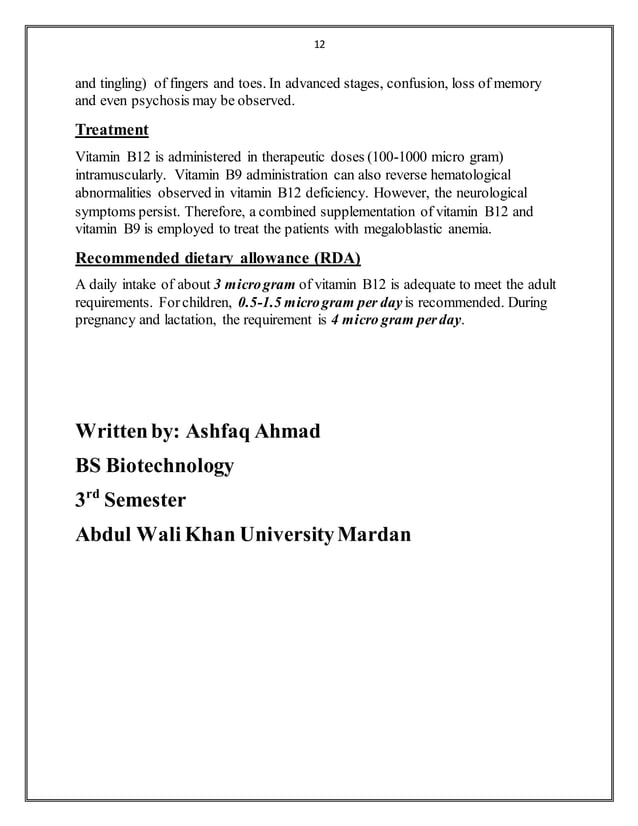 Water soluble vitamins written by Ashfaq Ahmad | DOCX
