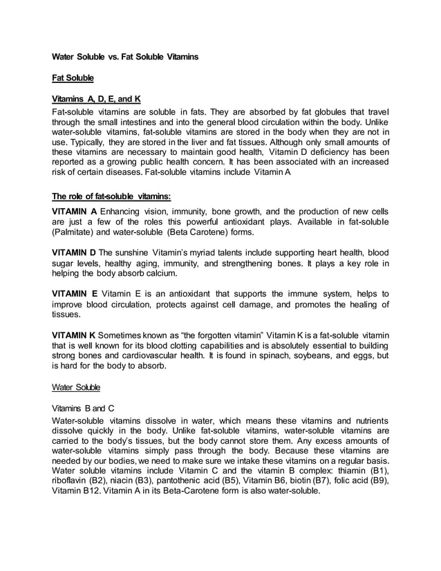 Water soluble vs Fat Soluable | PDF