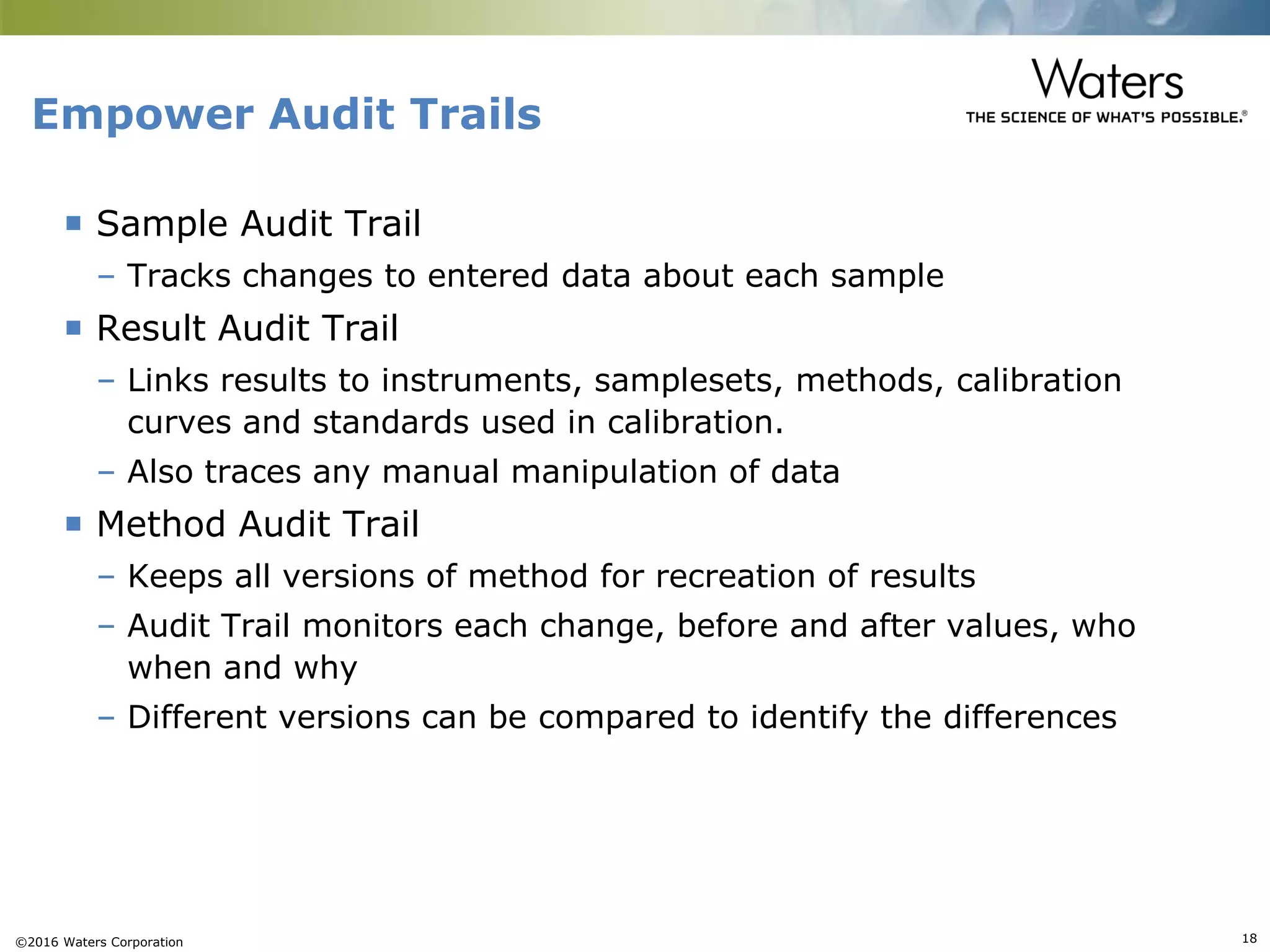 Waters: Reviewing Audit Trail Information in Empower Chromatography ...