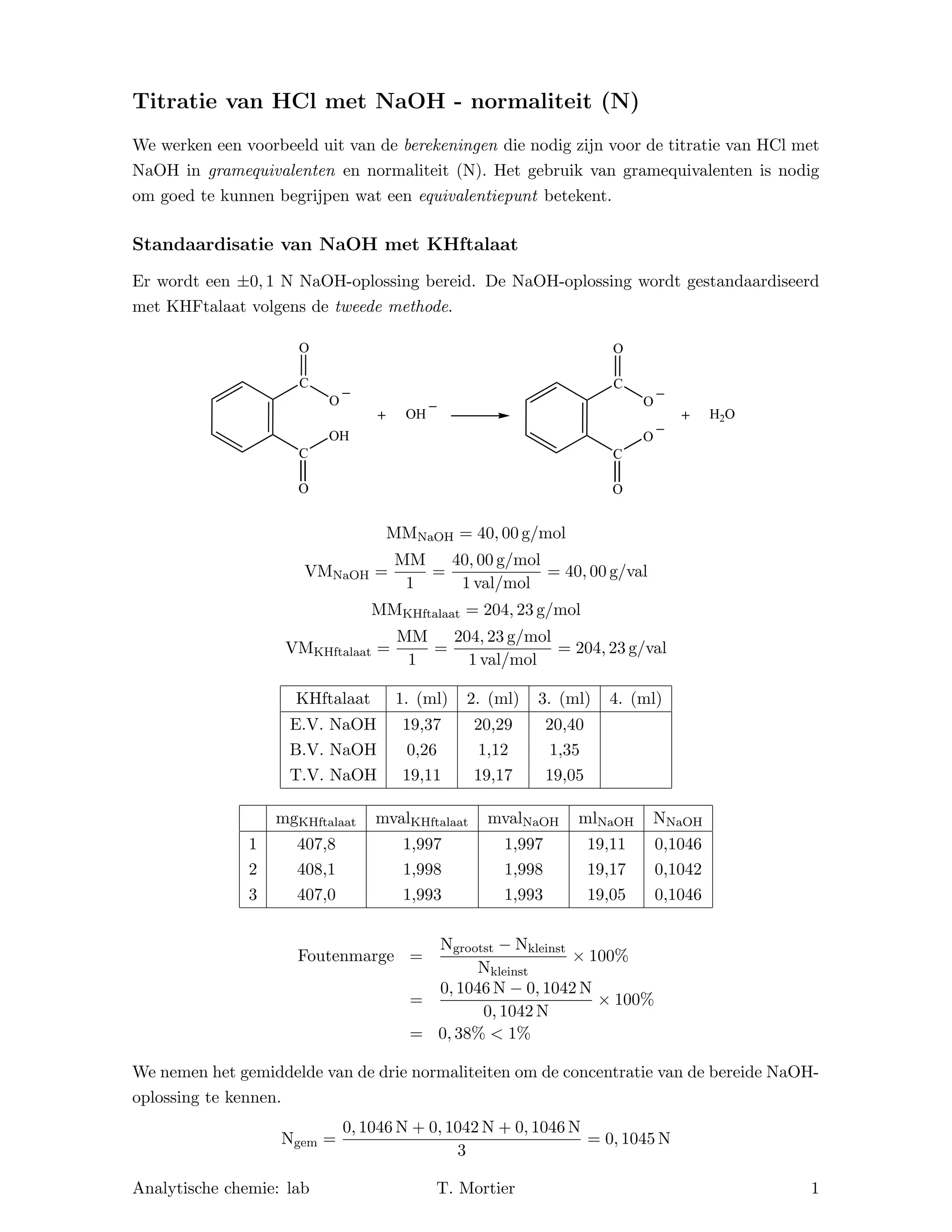 Titratie van onbekende oplossing HCl met NaOH - normaliteit | PDF