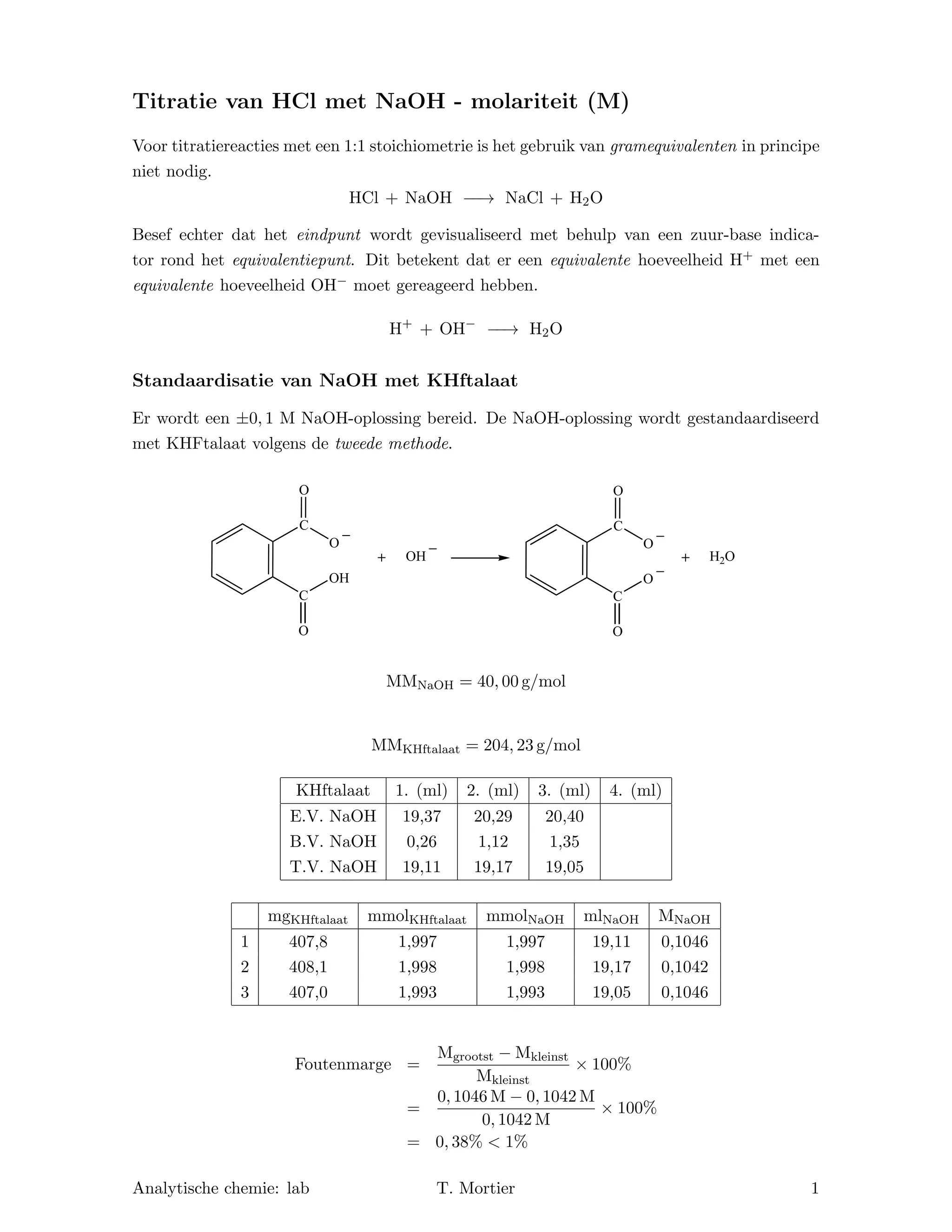 Titratie van onbekende oplossing HCl met NaOH - molariteit | PDF