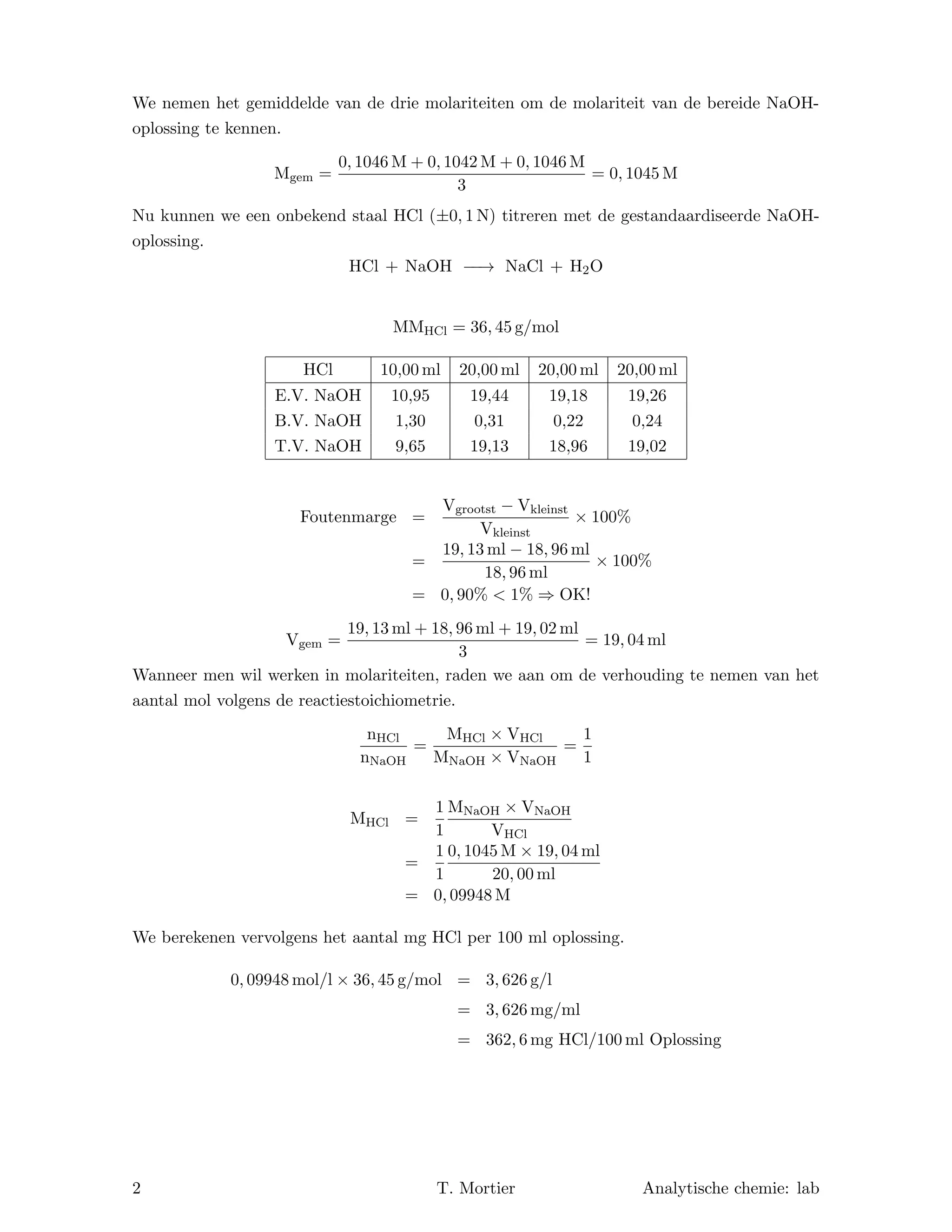Titratie van onbekende oplossing HCl met NaOH - molariteit | PDF