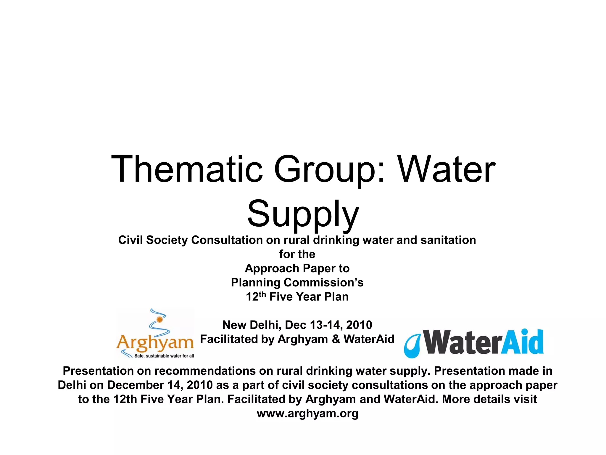 Thematic Group: Water Supply | PPT