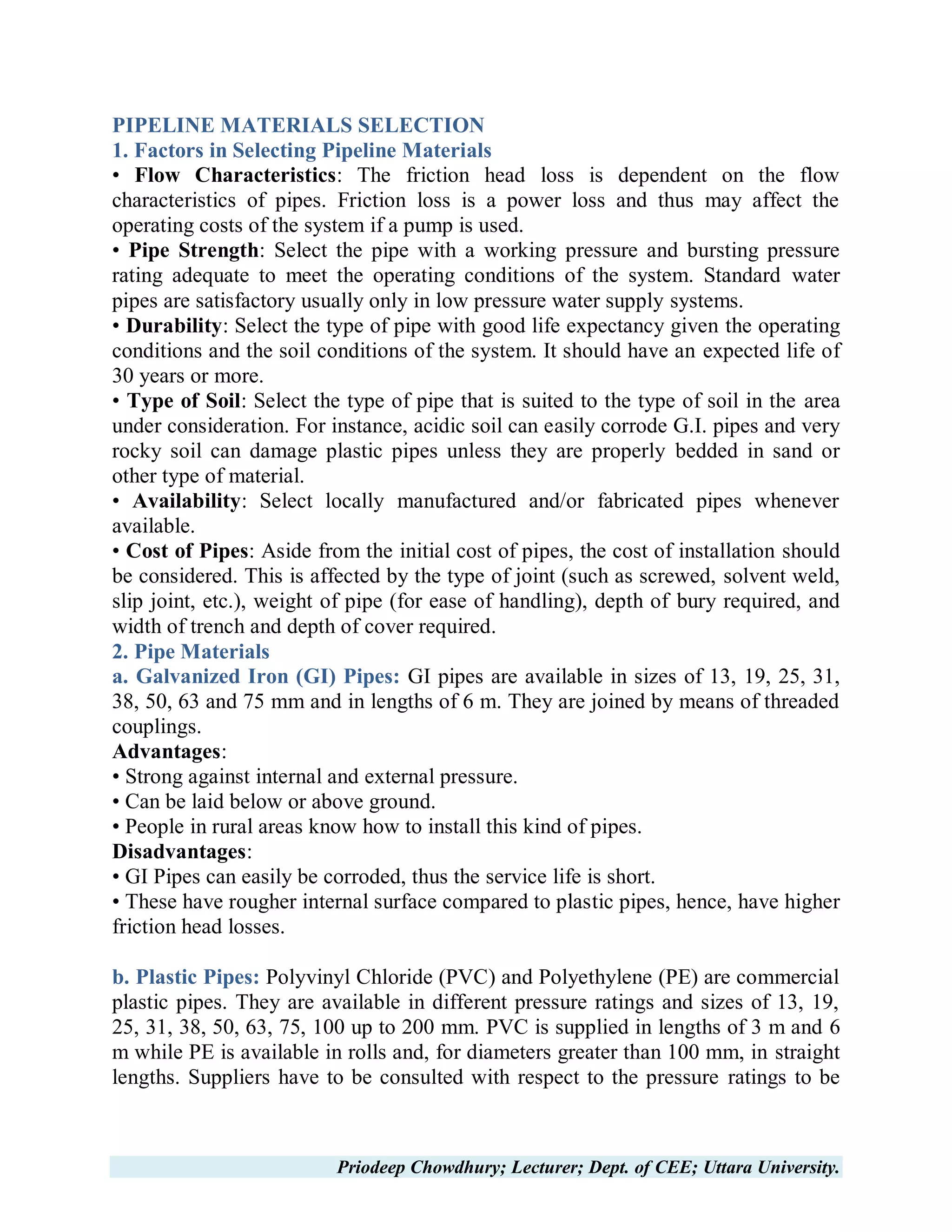 Water supply and pipe network | PDF