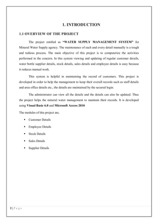 WATER SUPPLY MANAGEMENT SYSTEM PROJECT REPORT | PDF