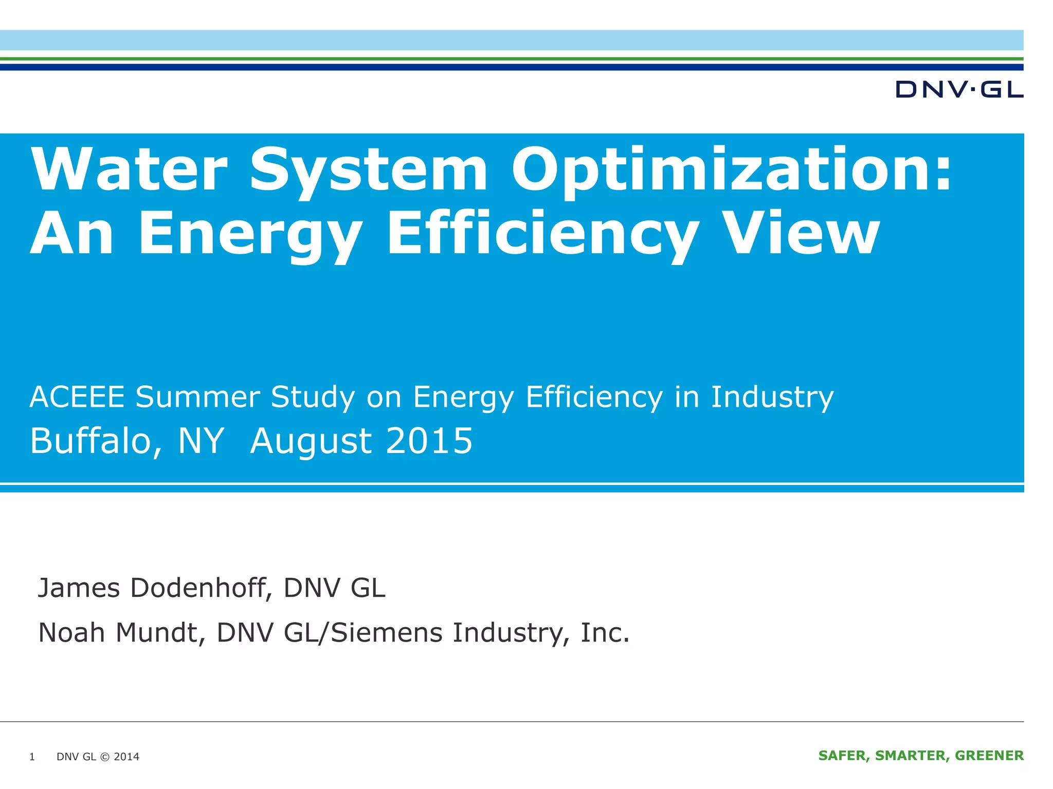 Water system optimization an energy efficiency view final presentation ...