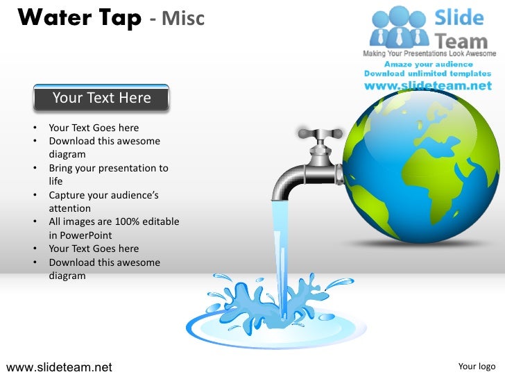 Water tap wastage of water conservation misc powerpoint ppt templates.