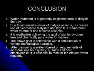Water treatment and quality control of dialysate. | PPT
