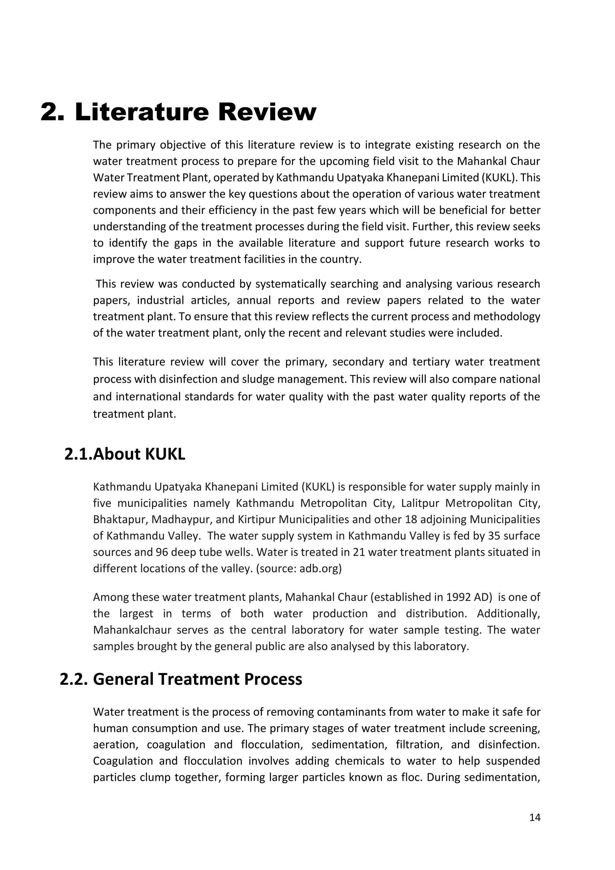 A Field Visit Report to Water Treatment Plant, KUKL Mahankal | PDF