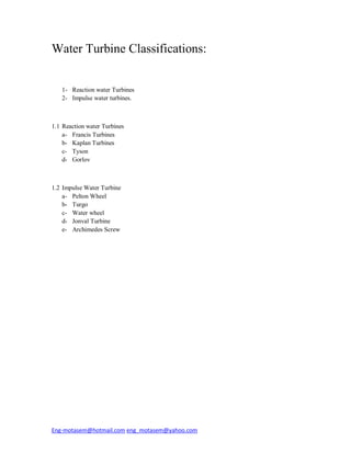 Water turbine classifications | PDF