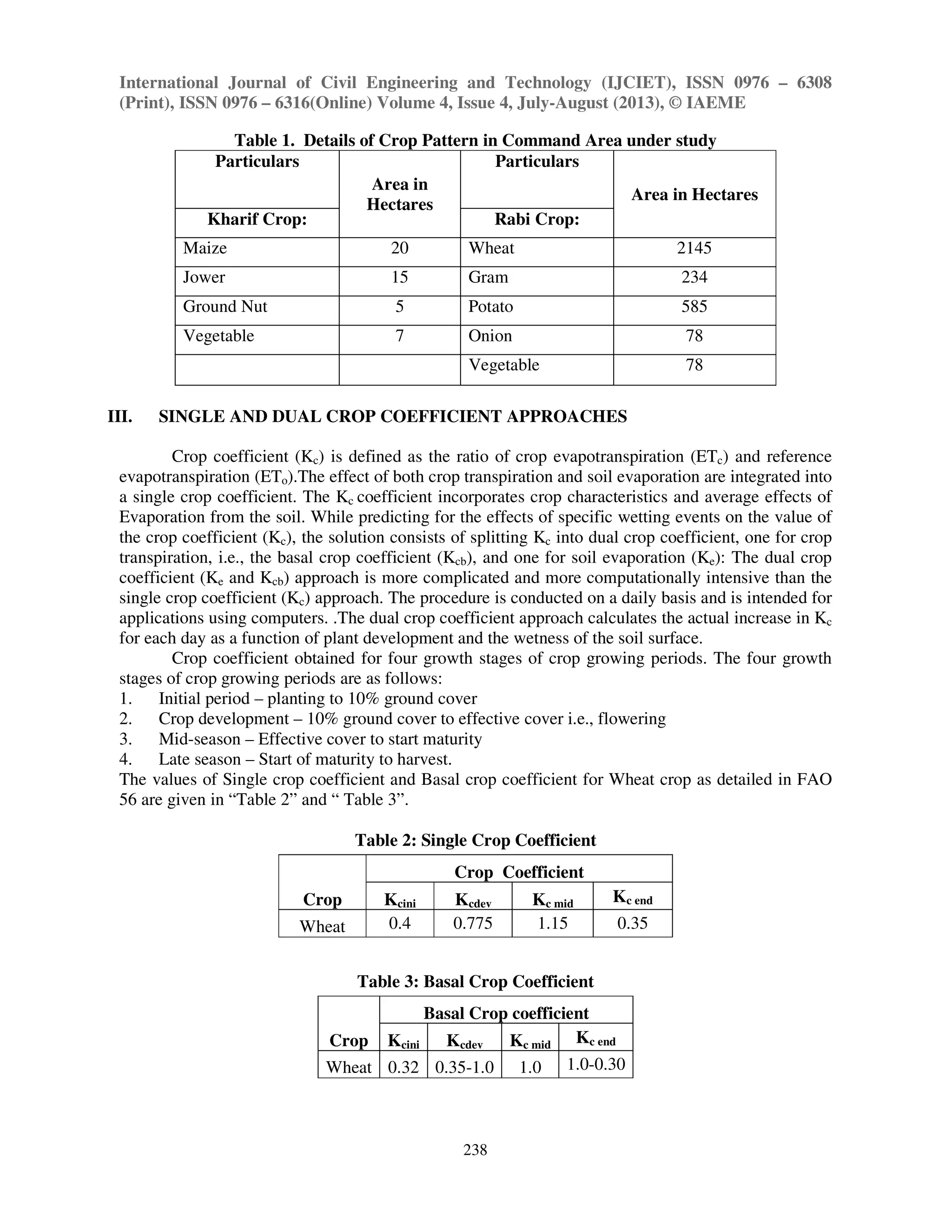 Water Use Management Considering Single And Dual Crop Coefficient Concept Un Pdf