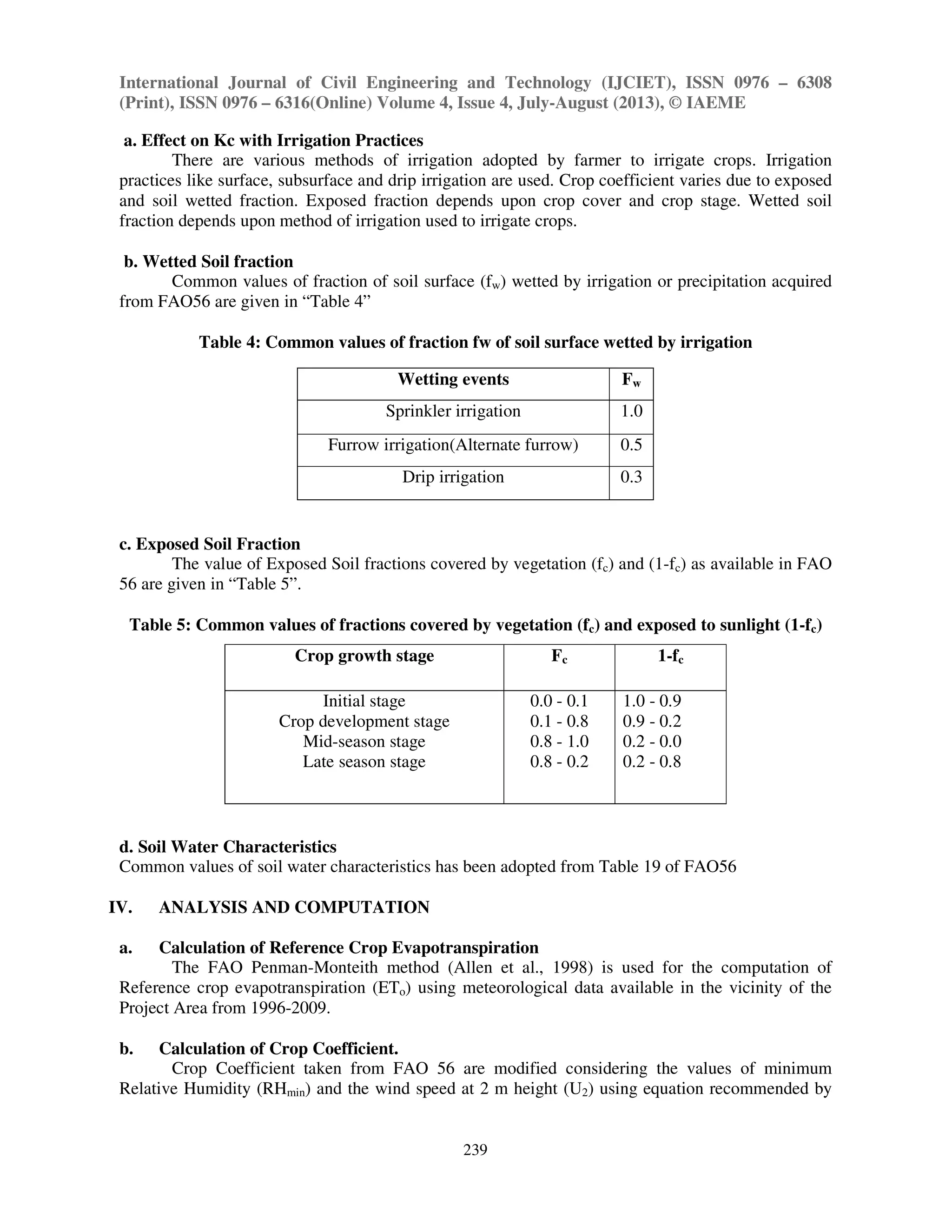 Water Use Management Considering Single And Dual Crop Coefficient Concept Un Pdf
