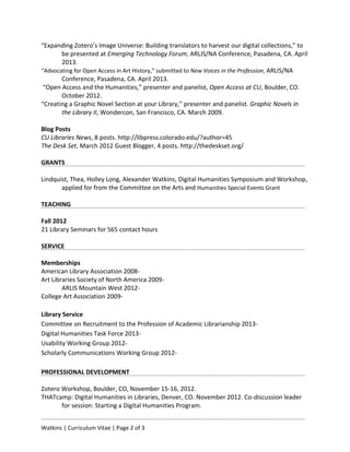 Alex Watkins Curriculum Vitae | PDF