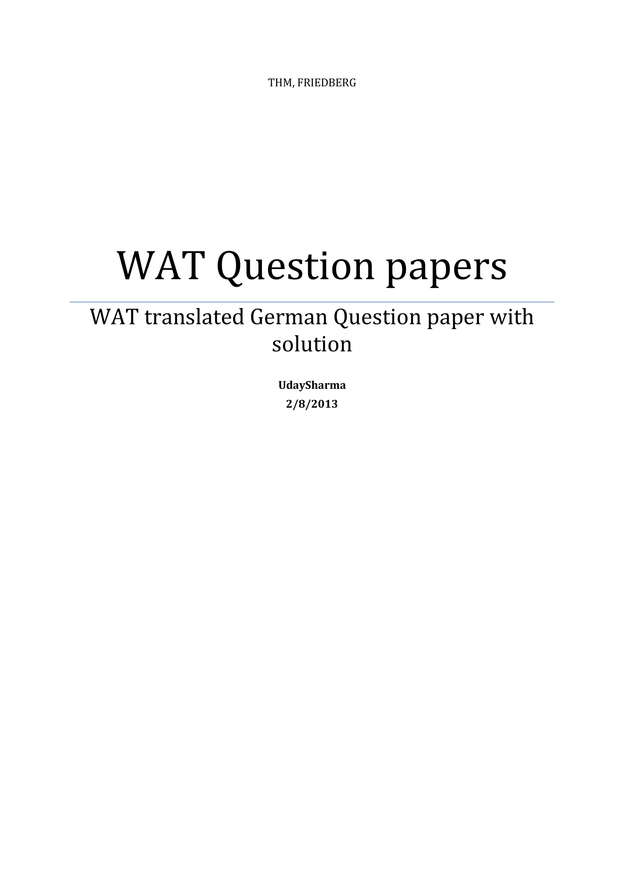 Wat question papers | PDF