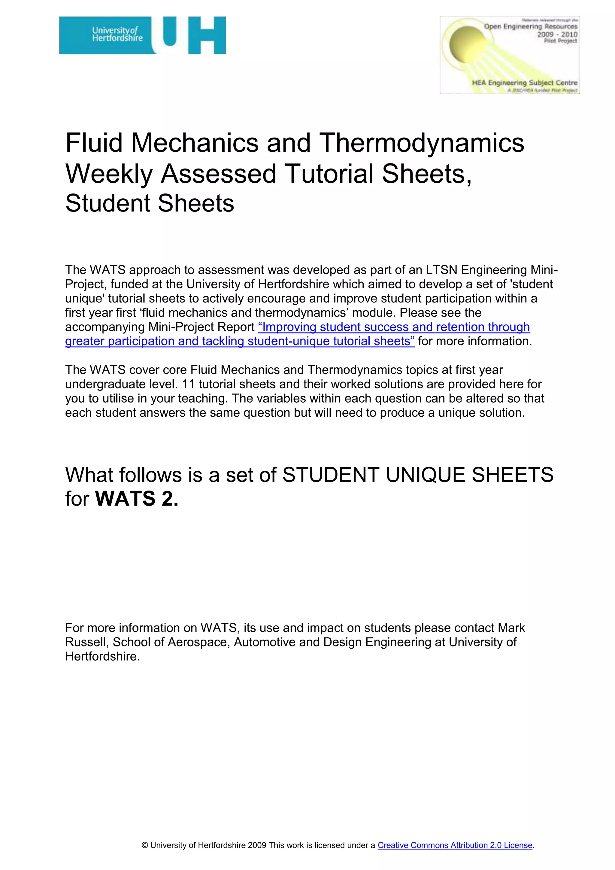 WATS 2 (1-50) Fluid Mechanics and Thermodynamics | DOCX
