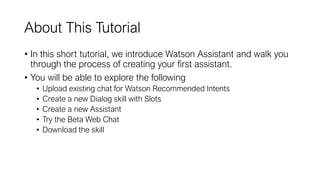 Watson assistant Tutorial | PDF
