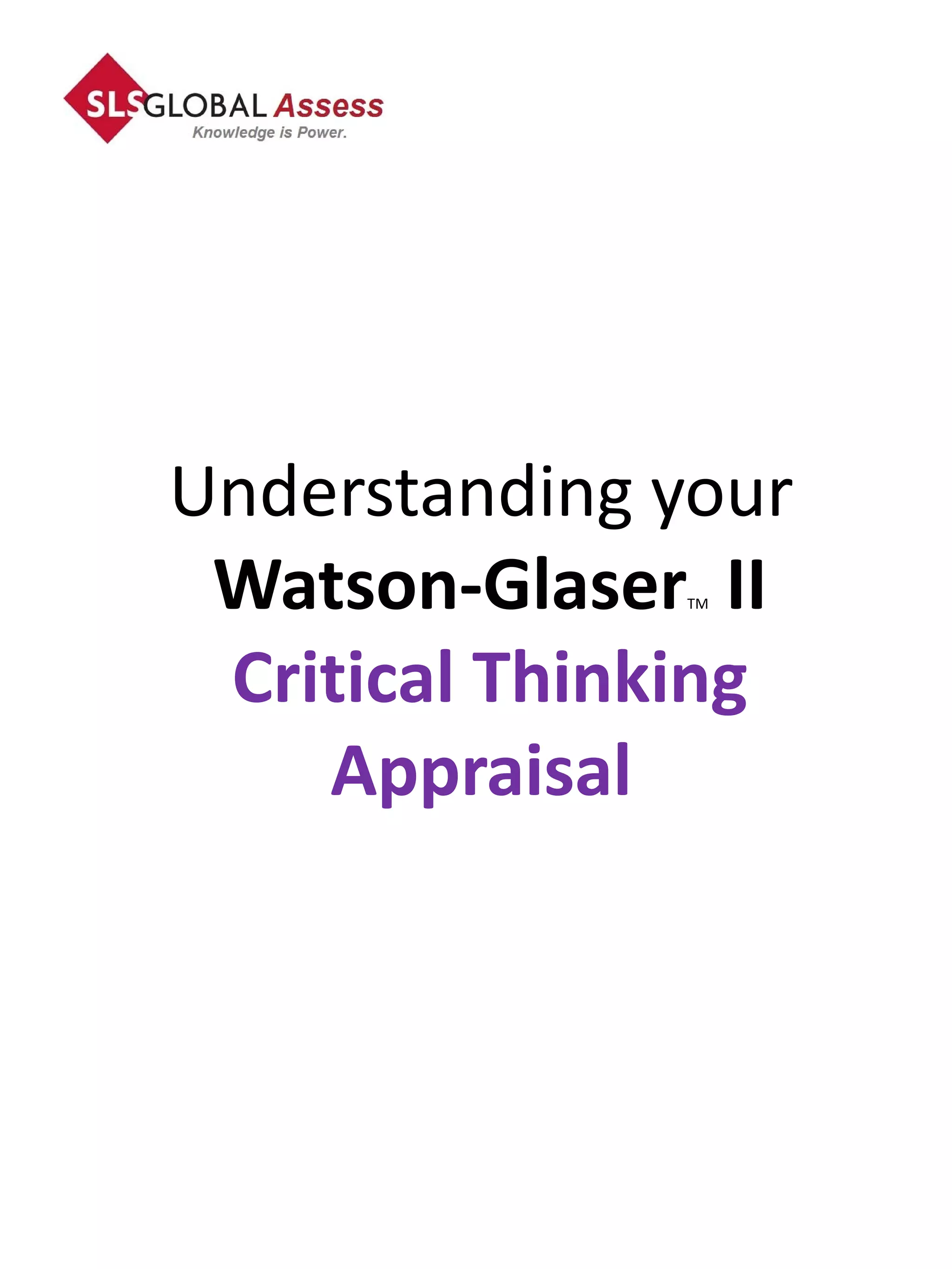 Watson Glaser Development Report | PDF
