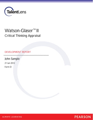 Watson Glaser Development Report | PDF