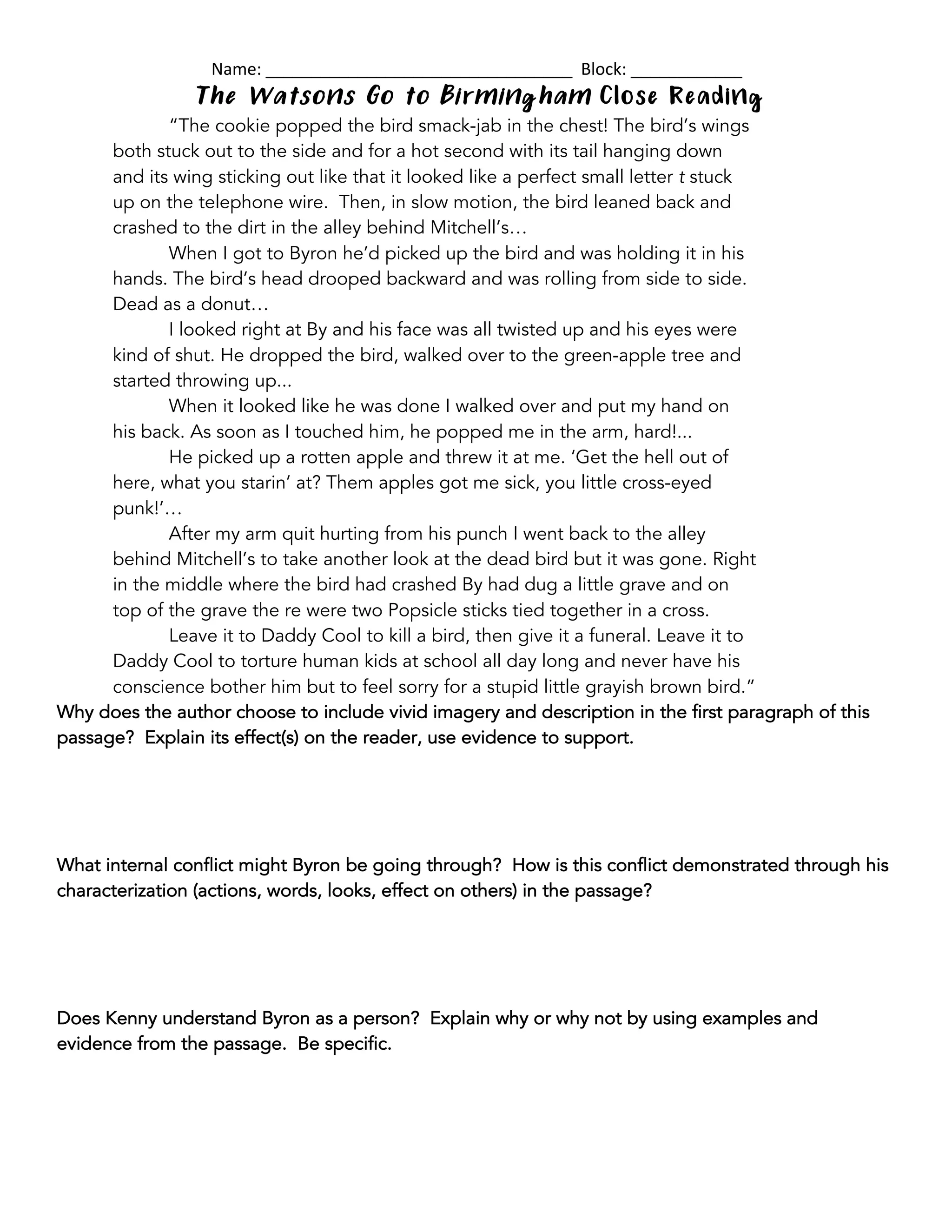 "Watsons" Close Reading | PDF