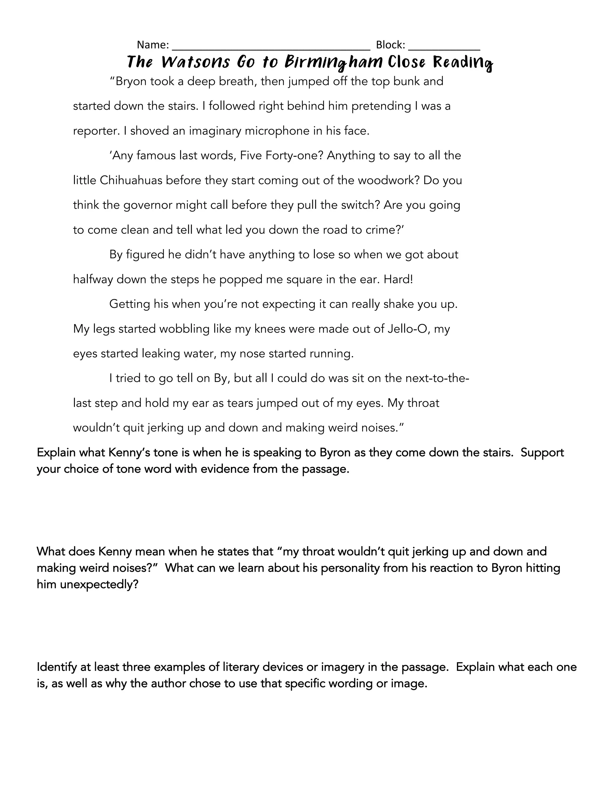 "Watsons" Close Reading | PDF