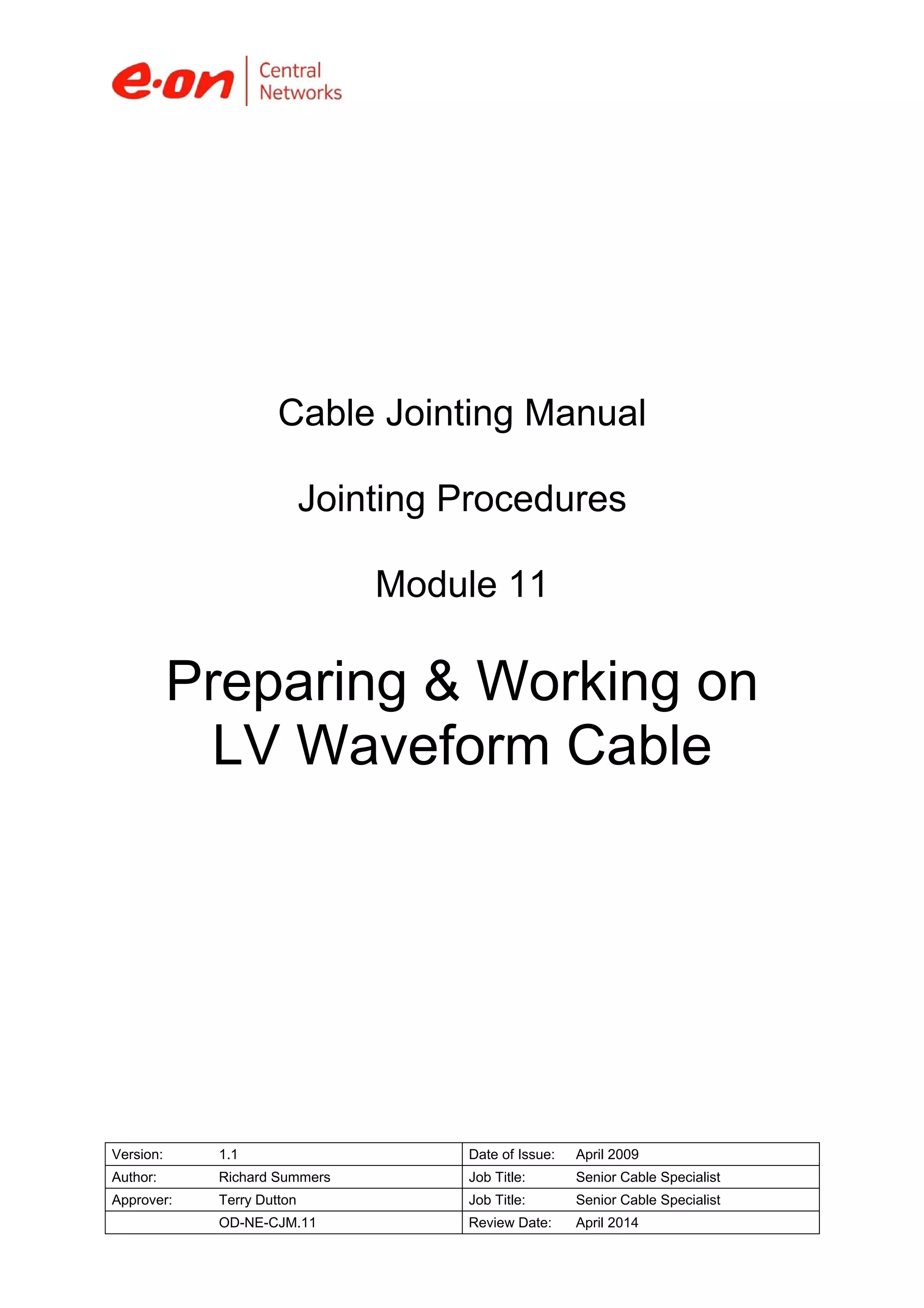 Waveform Cable Jointing Manual - Preparing & Working on LV Waveform ...
