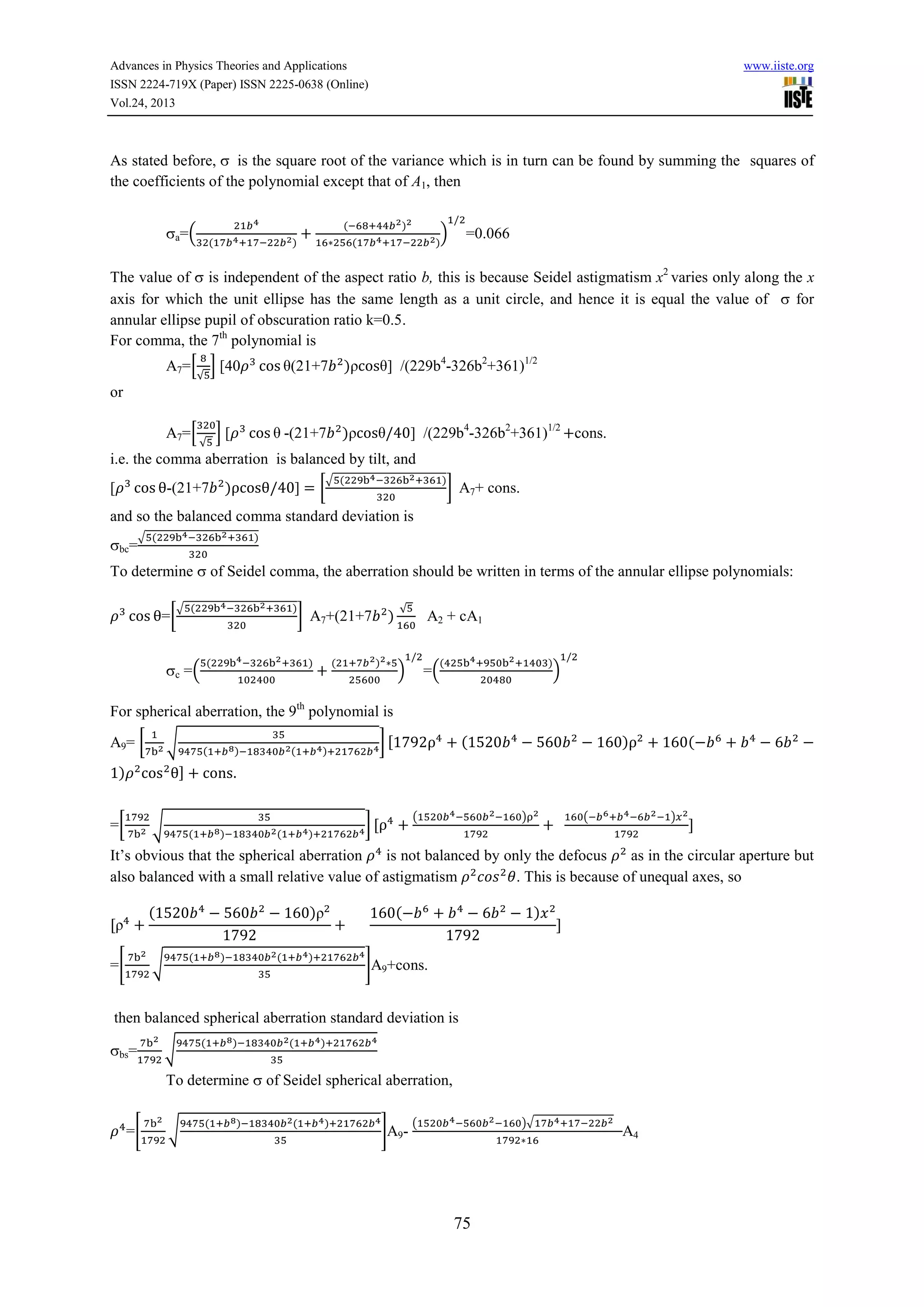 Wavefront analysis for annular ellipse aperture | PDF