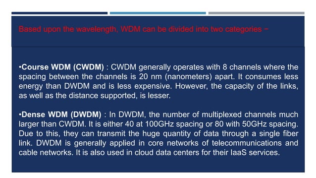 Wavelength division multiplexing | PPTX | Computer Networking | Computing