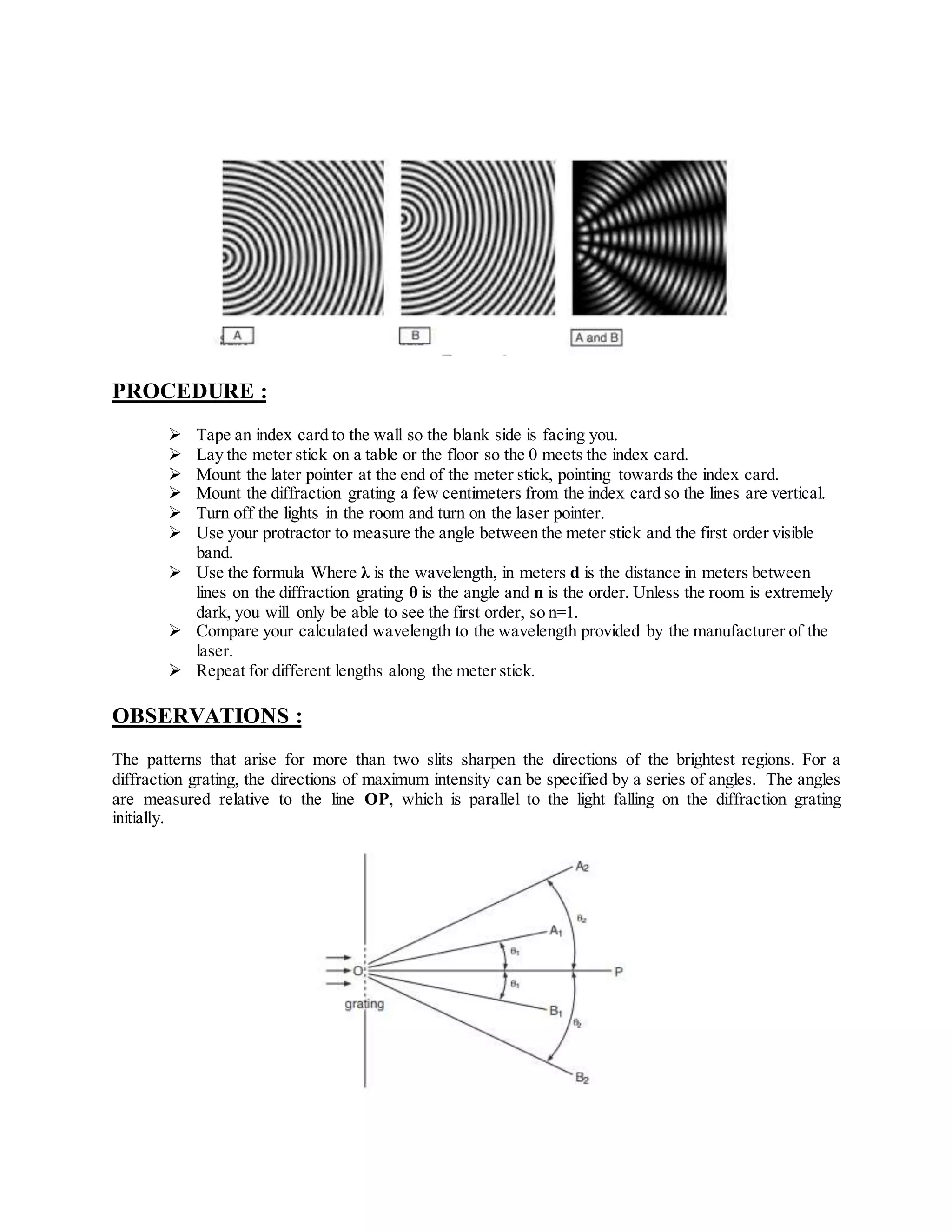 Wavelength of light using diffraction gratting . | DOCX