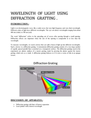 Wavelength of light using diffraction gratting . | DOCX