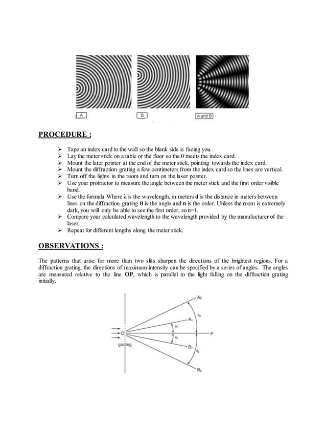 Wavelength of light using diffraction gratting . | DOCX | Physics | Science