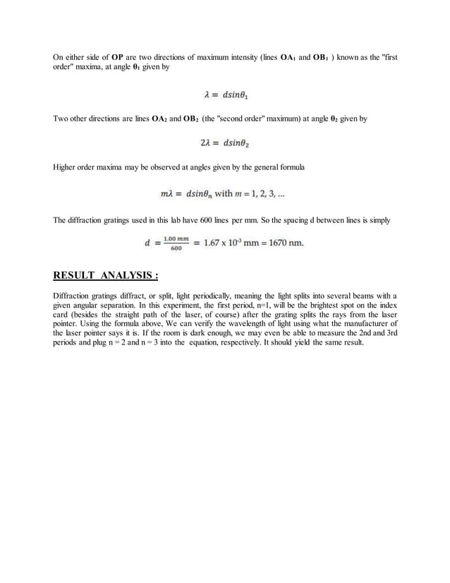 Wavelength of light using diffraction gratting . | DOCX | Physics | Science