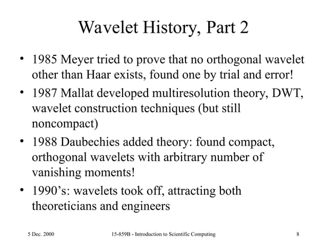 Wavelets Transofrm Applications Intro Ppt