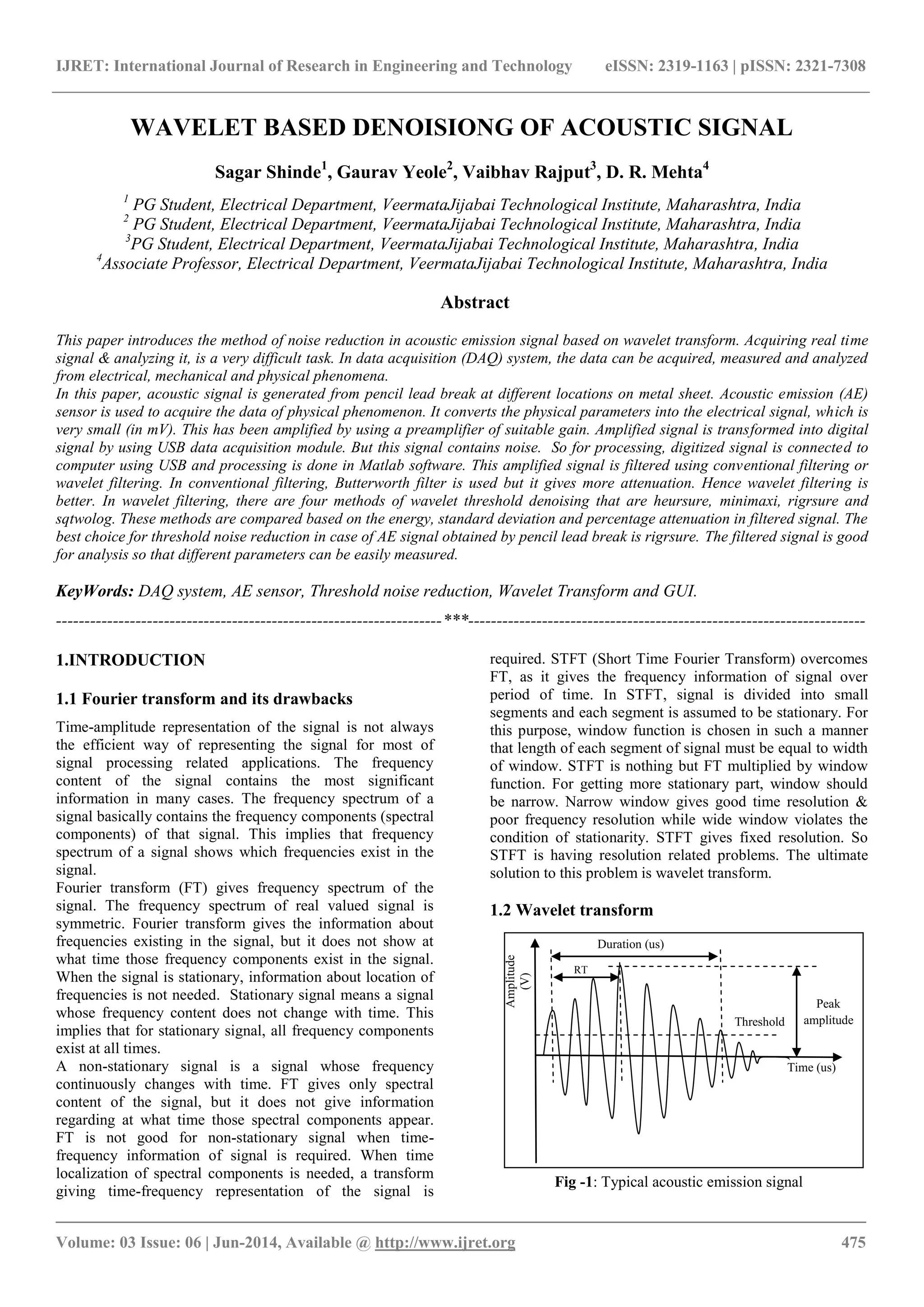 Wavelet based denoisiong of acoustic signal | PDF