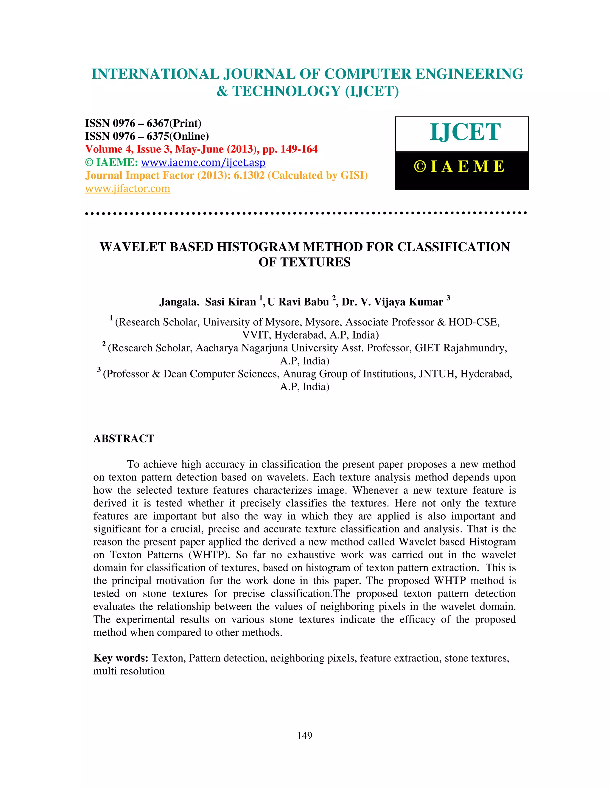 Wavelet based histogram method for classification of textu | PDF