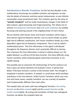 Wavelet transform and its applications in data analysis and signal and image processing | PDF