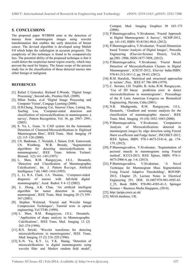 Wavelet Transformation Based Detection Of Masses In Digital Mammograms Pdf