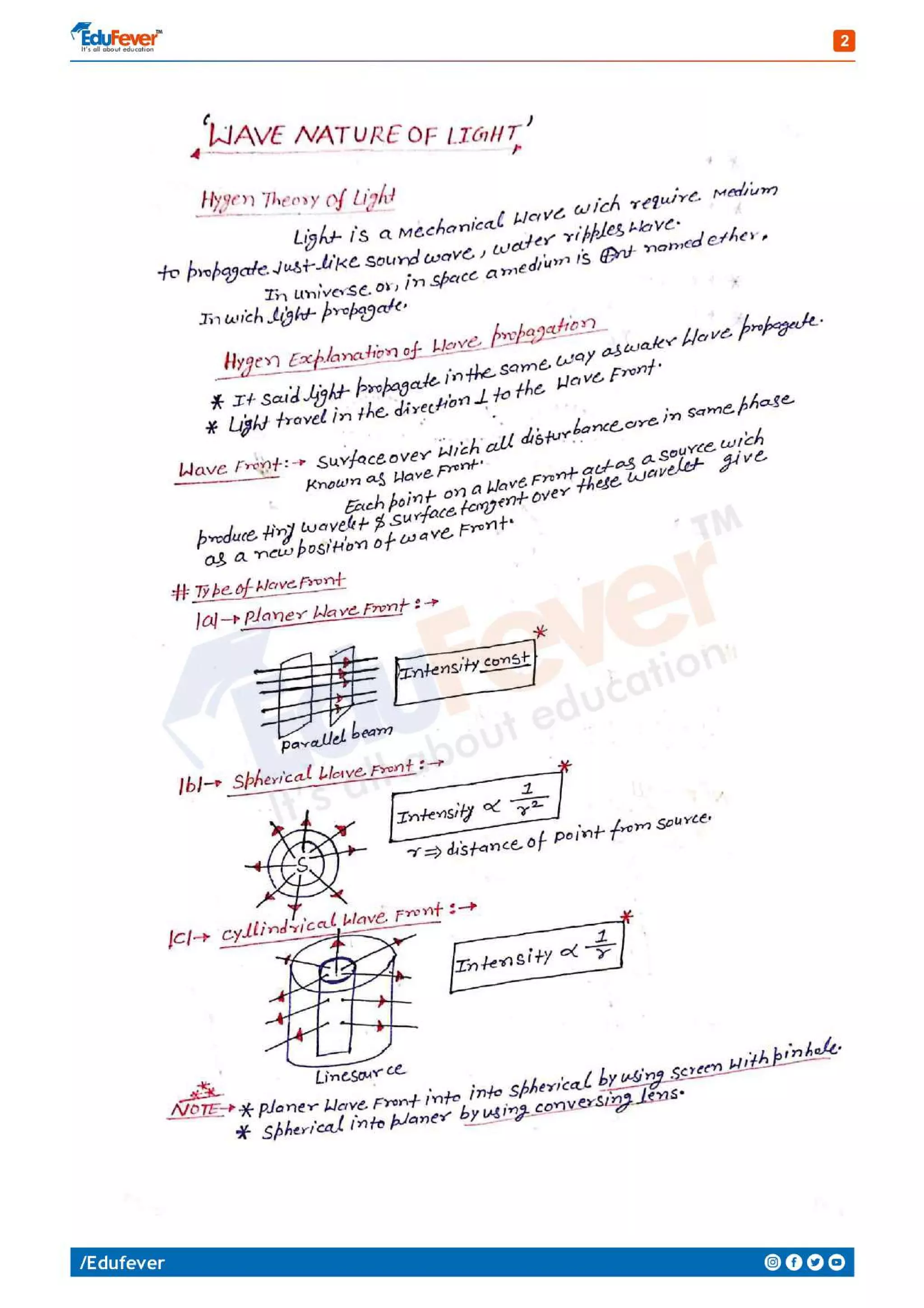 Wave Nature of Light - Physics Handwritten Notes | PDF