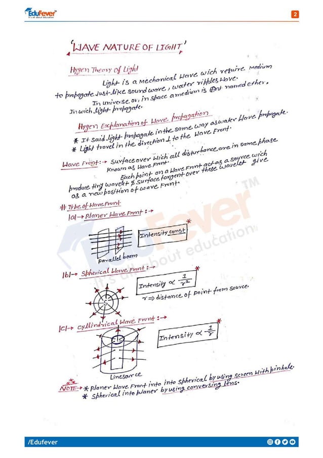 Wave Nature of Light - Physics Handwritten Notes | PDF