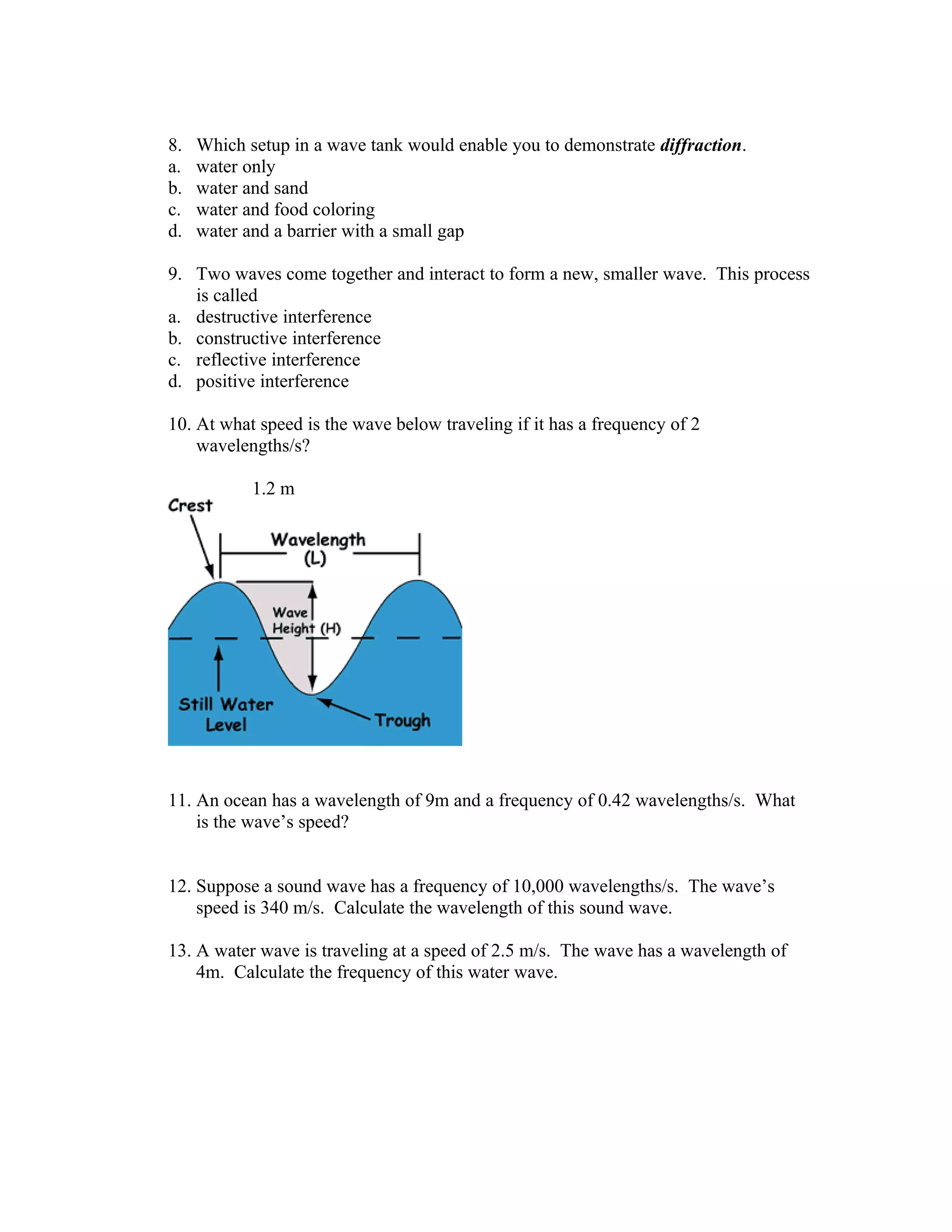 Wave properties take home test | DOC | Physics | Science
