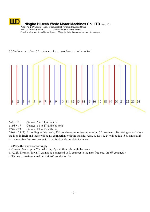 Wave winding diagram example for electric motor