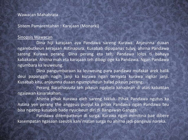 Bahasa Sunda - Wawacan Mahabarata | PPTX