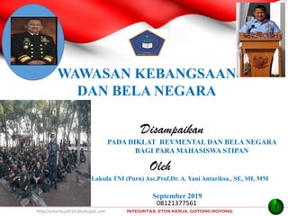 Wawasan kebangsaan dan bela negara mahasiswaSTIPAN 2019 | PPT