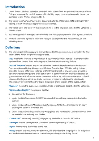 GIO WA Workers Compensation Employer Indemnity Policy | PDF