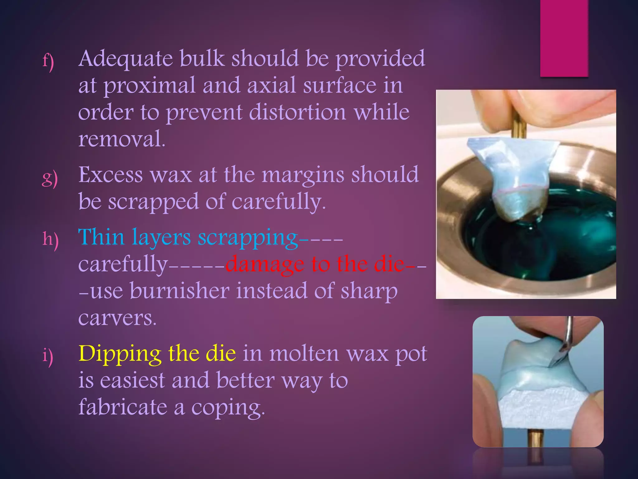 Wax patterns fabrication for fixed partial dentures | PPTX