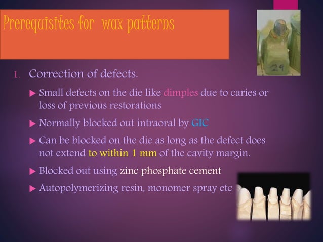 Wax patterns fabrication for fixed partial dentures | PPTX | Oral care ...