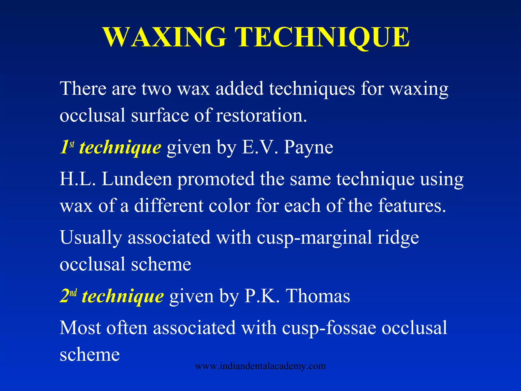 Wax patterns in fpd/ dental crown & bridge courses | PPT