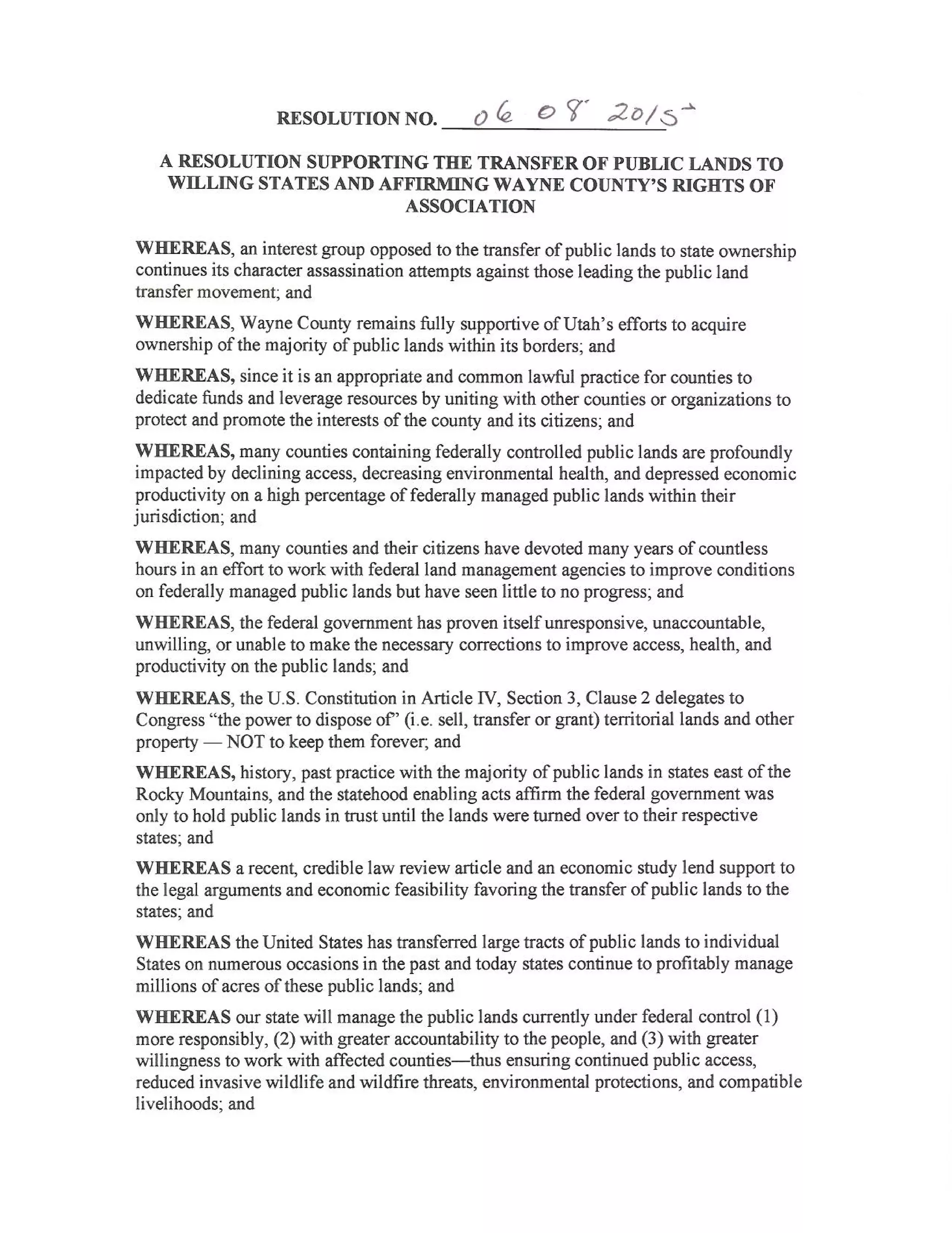 Wayne County Utah Resolution of Support | PDF
